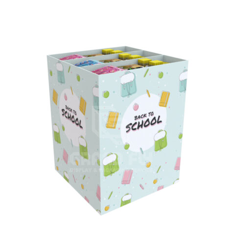 Cardboard dump bin displays for student learning tools